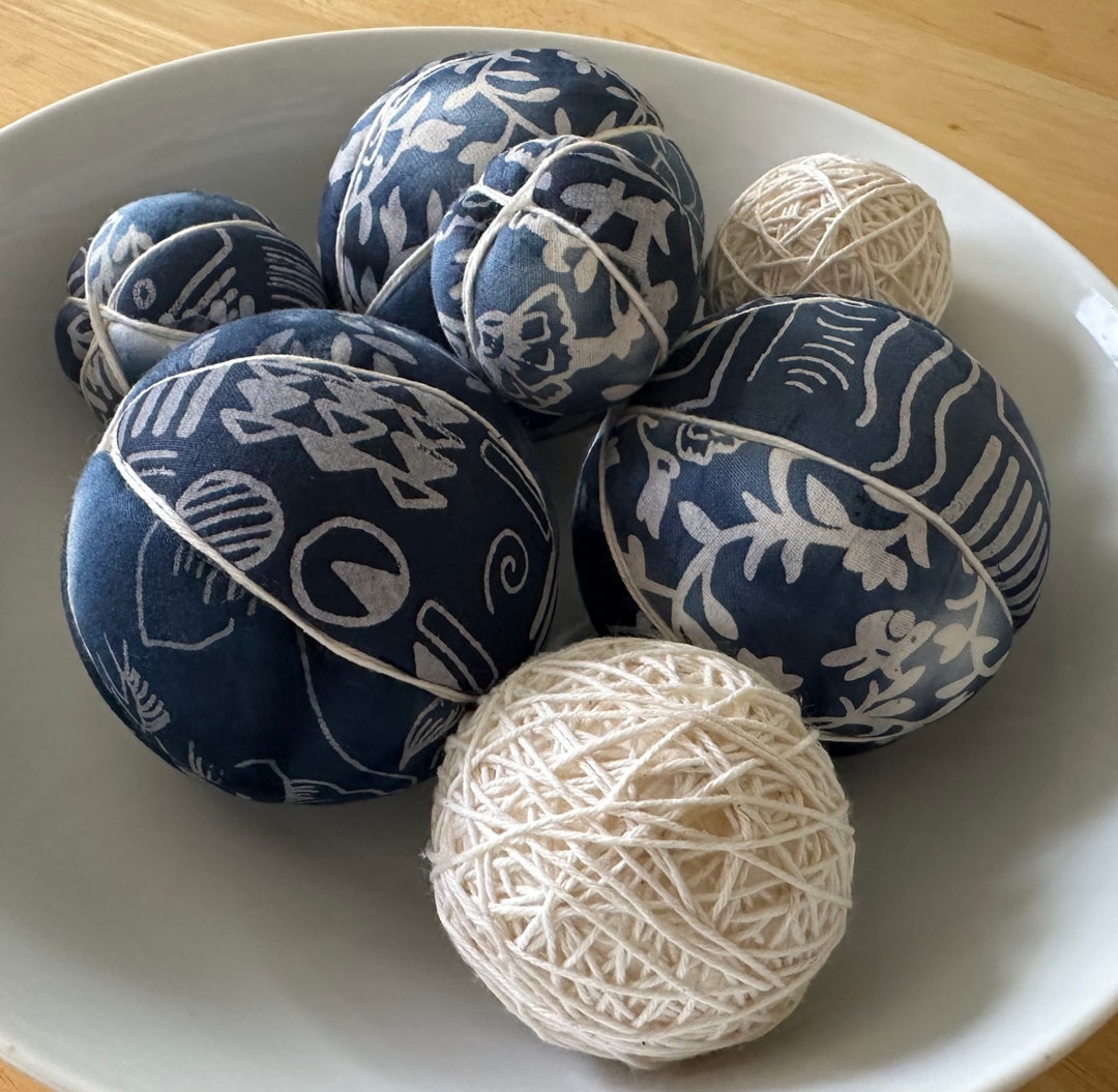 Hand Made Decorative Cloth Covered Balls - Various Sizes, 7 Total, Blue ...