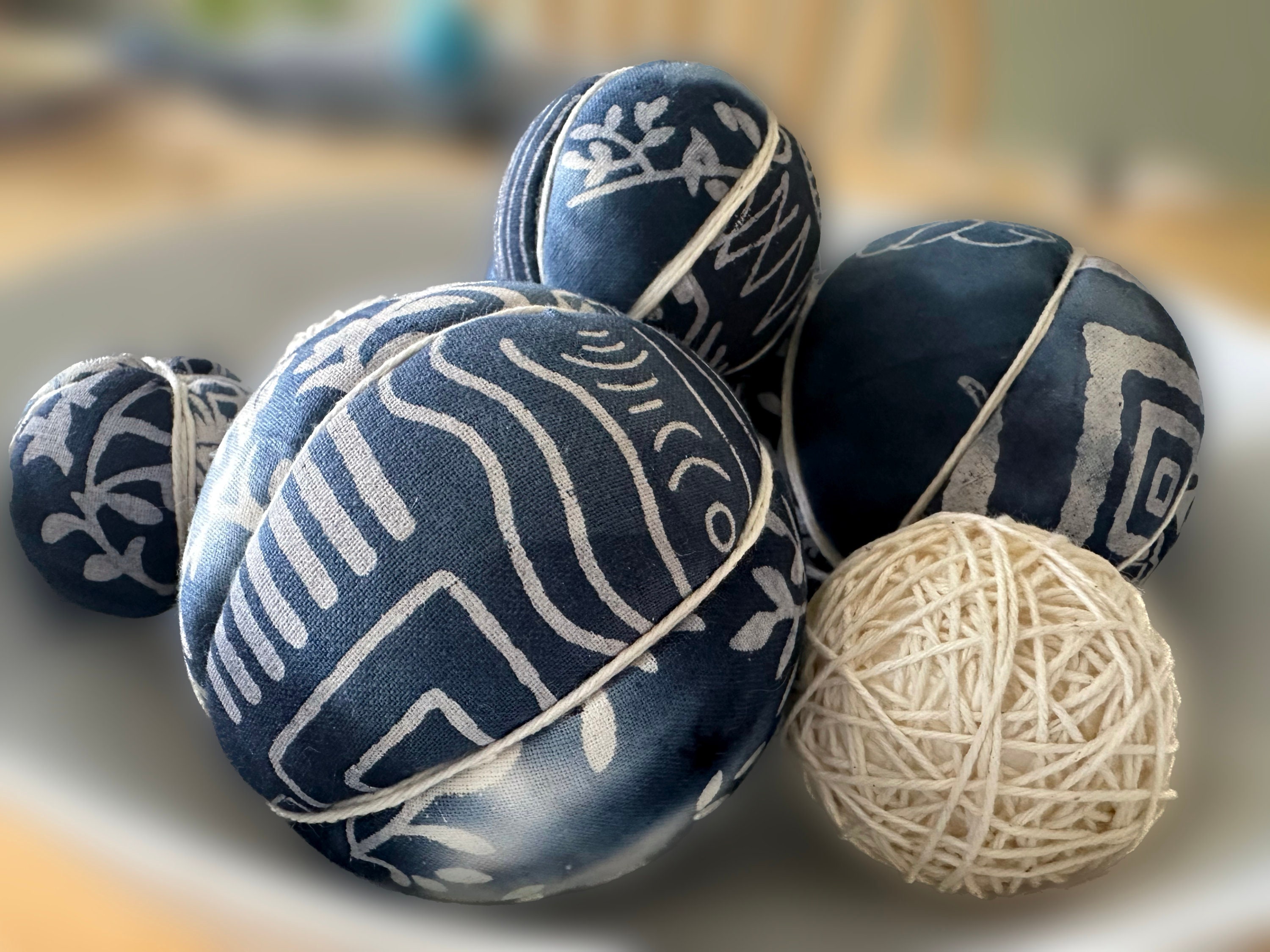 Hand Made Decorative Cloth Covered Balls - Various Sizes, 7 Total, Blue ...