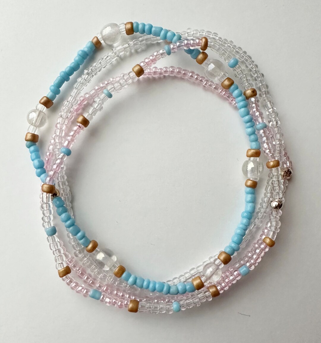 Glass Seed Bead Bracelets, Set of Four, Soft Blues and Pinks, Mix and ...