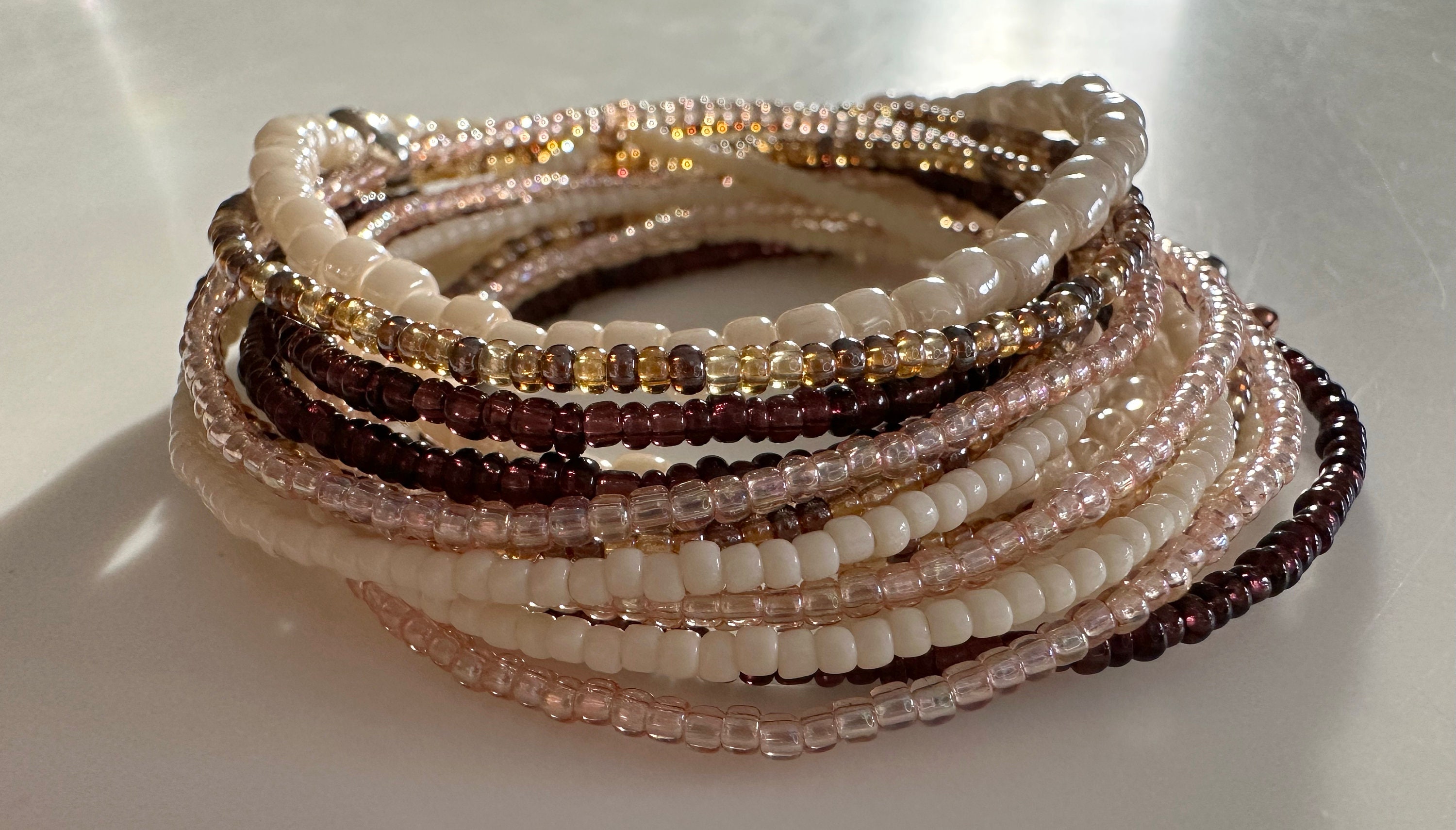 Boho Glass Seed Bead Bracelet, Earthy Pink Cream Colors - Etsy