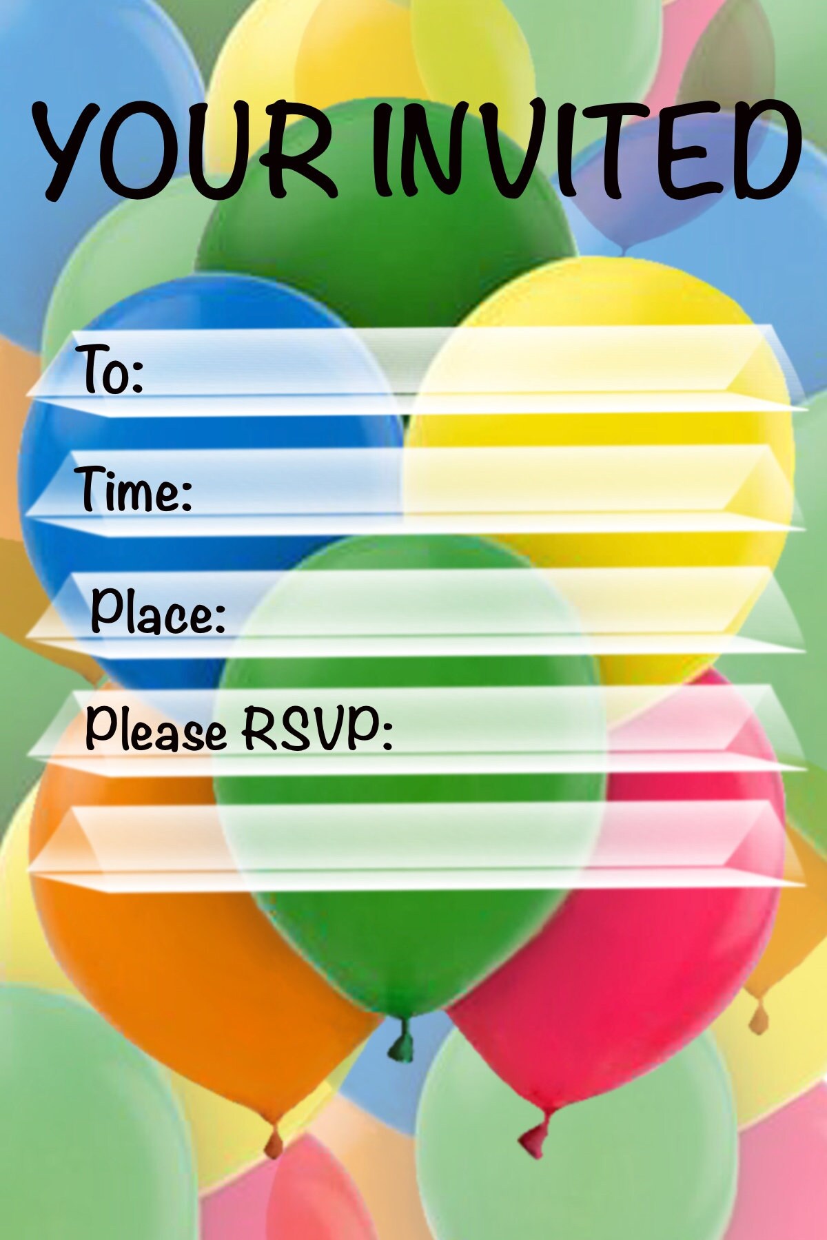 Your Invited! Balloons, Party Invitation, DIY, Customizable, Printable ...