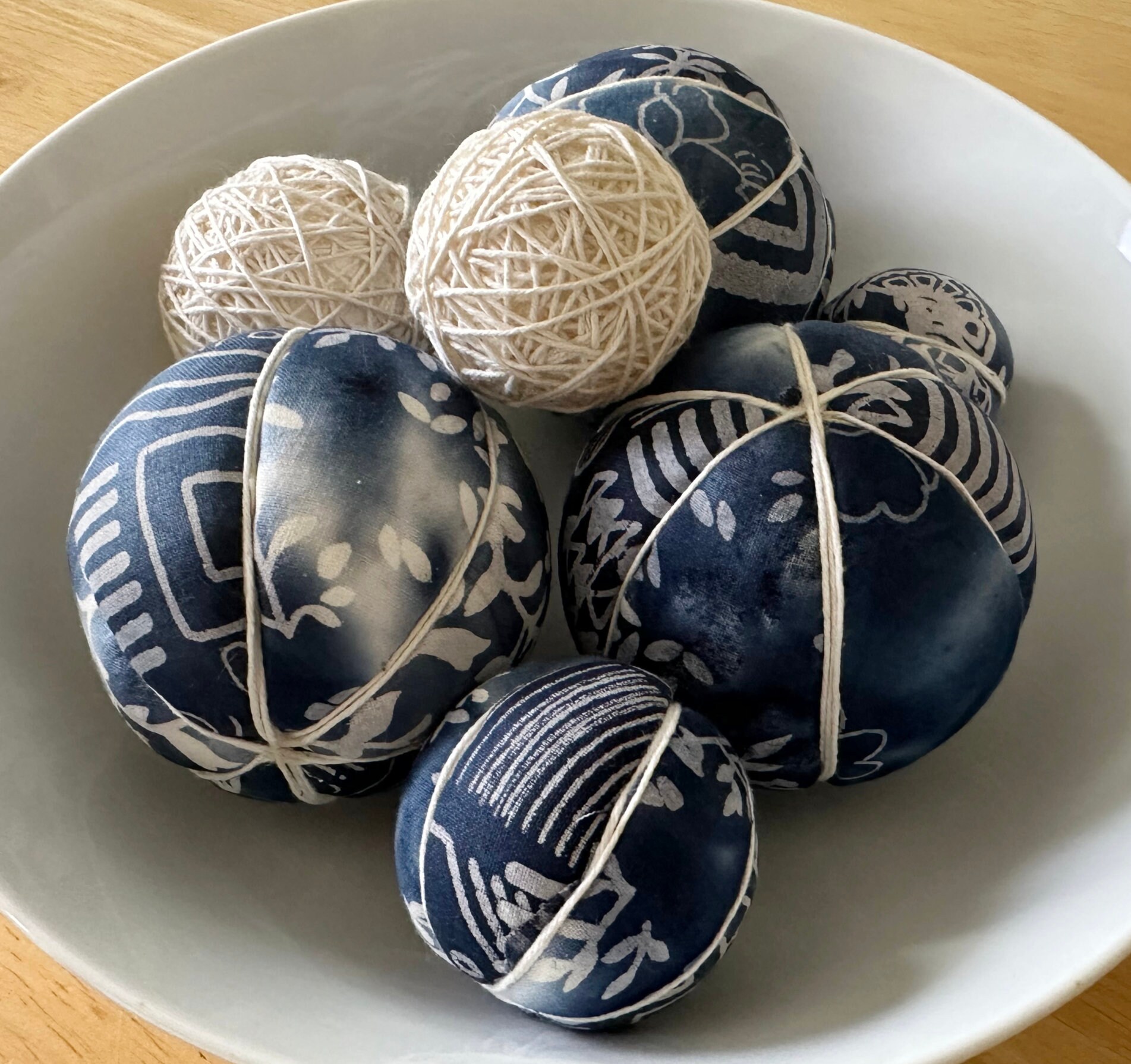 Hand Made Decorative Cloth Covered Balls - Various Sizes, 7 Total, Blue ...