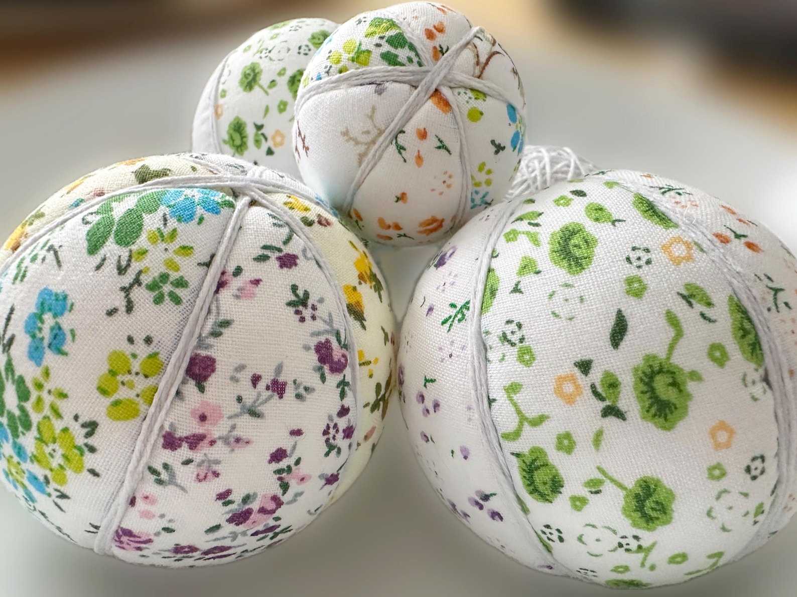 Set of 7 Hand Made Decorative Cloth Covered Balls, Bowl/vase Fillers ...