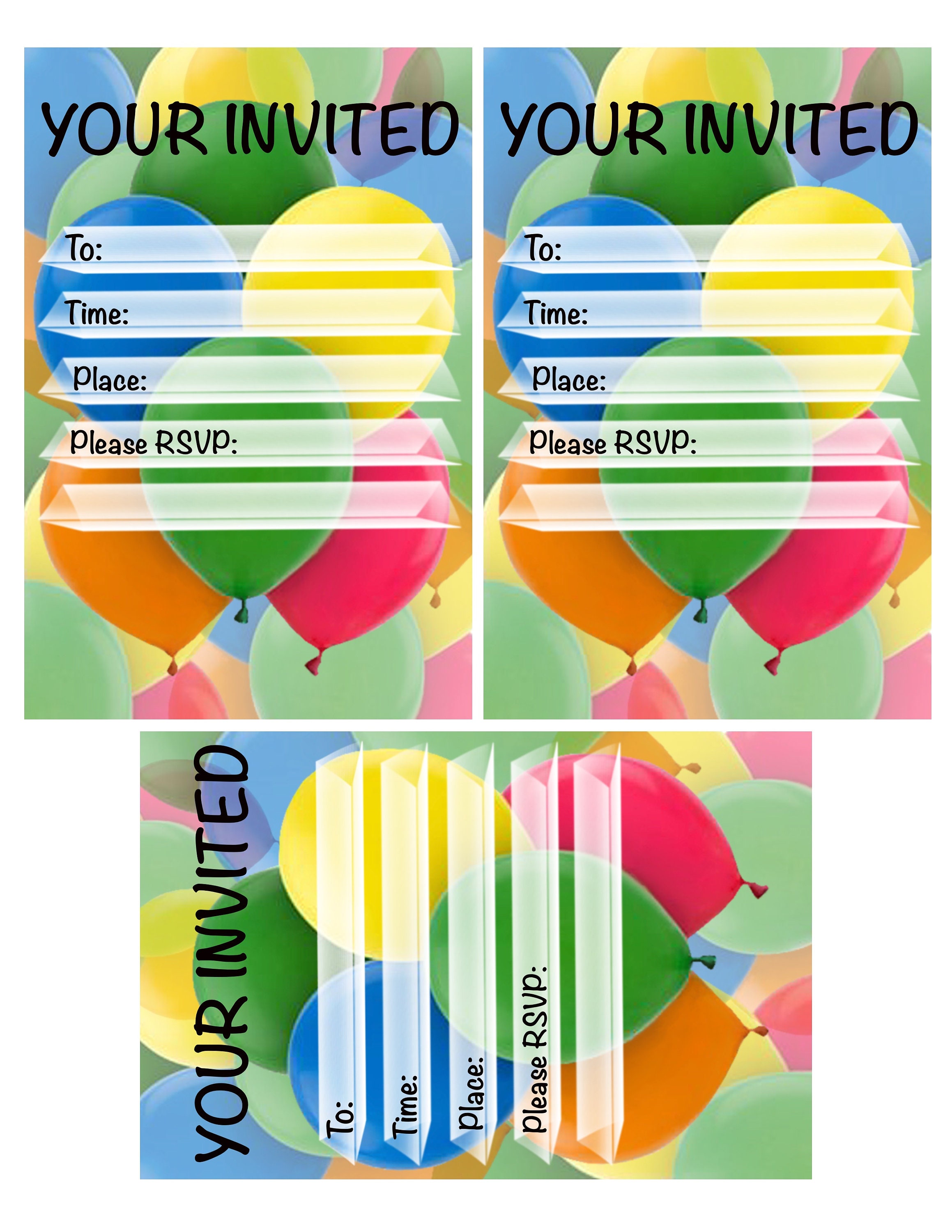 Your Invited! Balloons, Party Invitation, DIY, Customizable, Printable ...