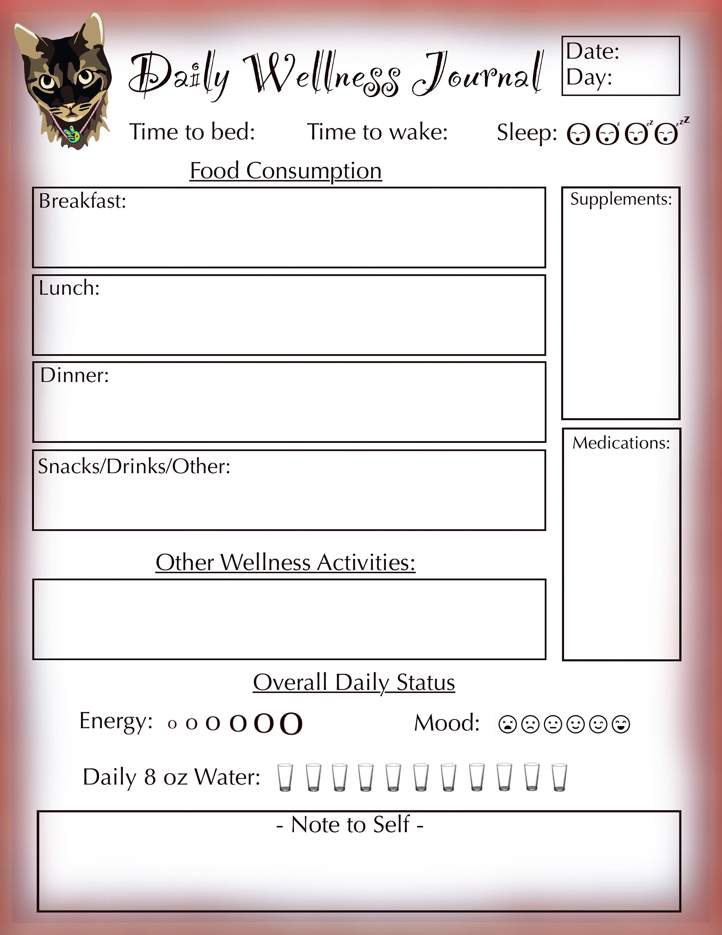Printable Wellness Journal Sheets, Print Your Own Wellness Journal ...
