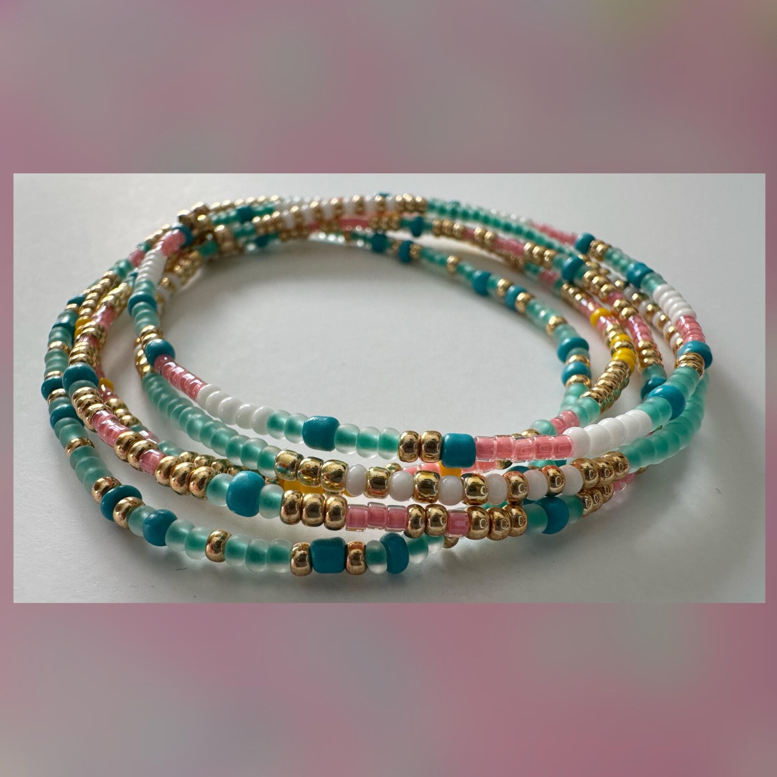Beaded Stackable Bracelets, Set of Five, Delicate Glass Seed Beads, Fun ...
