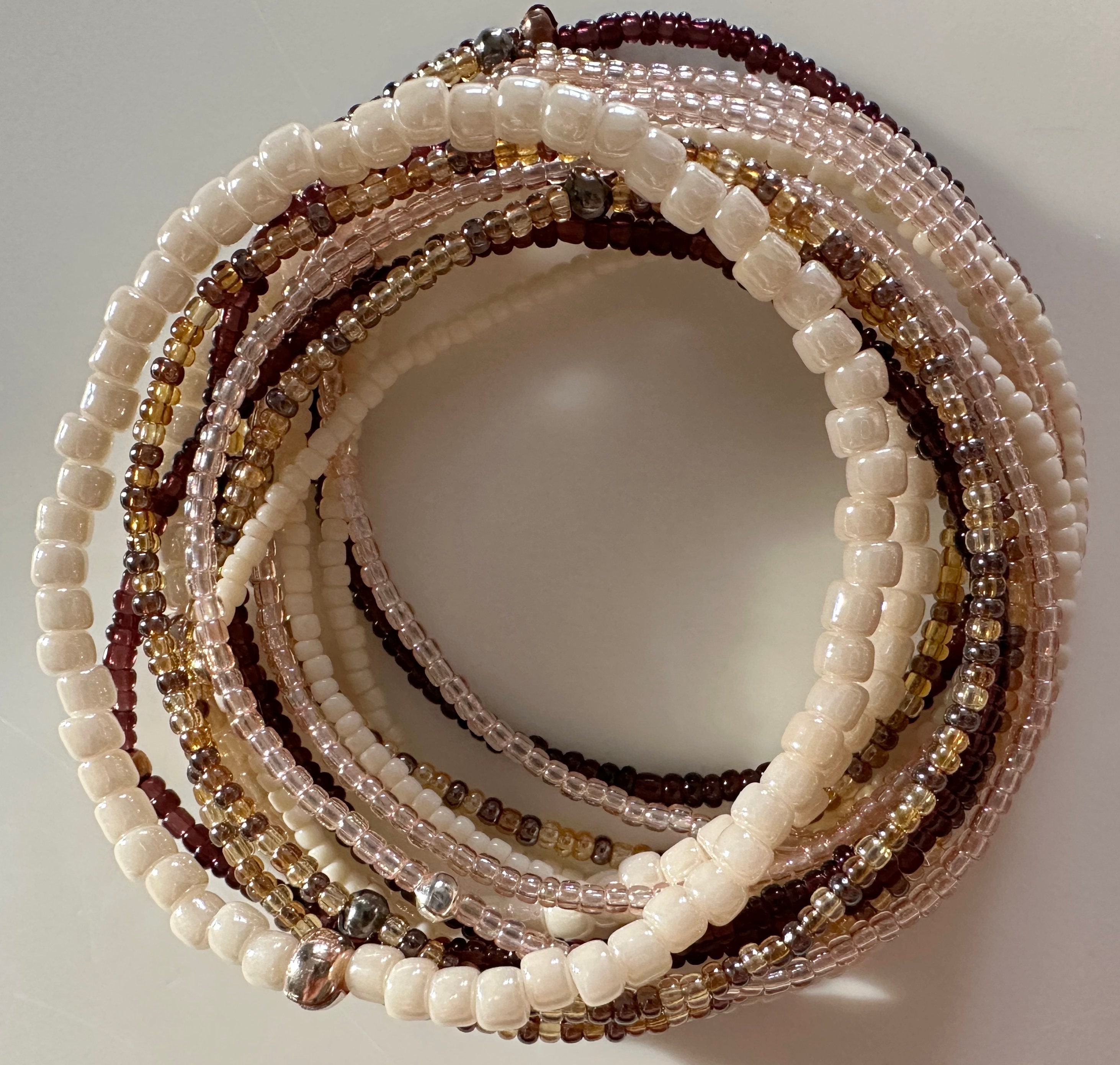 Boho Glass Seed Bead Bracelet, Earthy Pink Cream Colors - Etsy