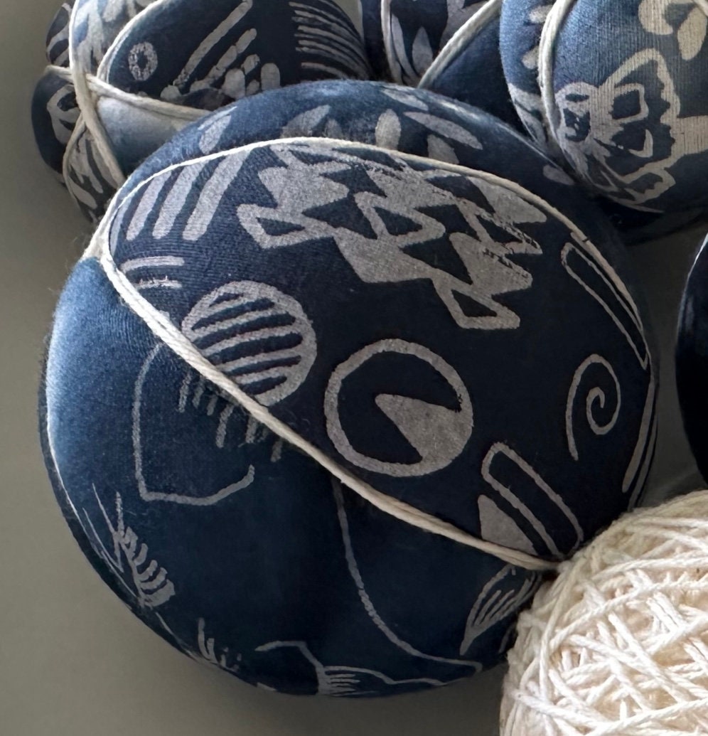 Hand Made Decorative Cloth Covered Balls - Various Sizes, 7 Total, Blue ...