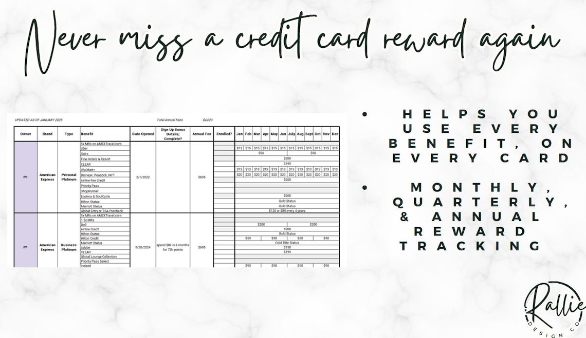 Credit Card Rewards Tracker: Points & Perks Spreadsheet (digital ...