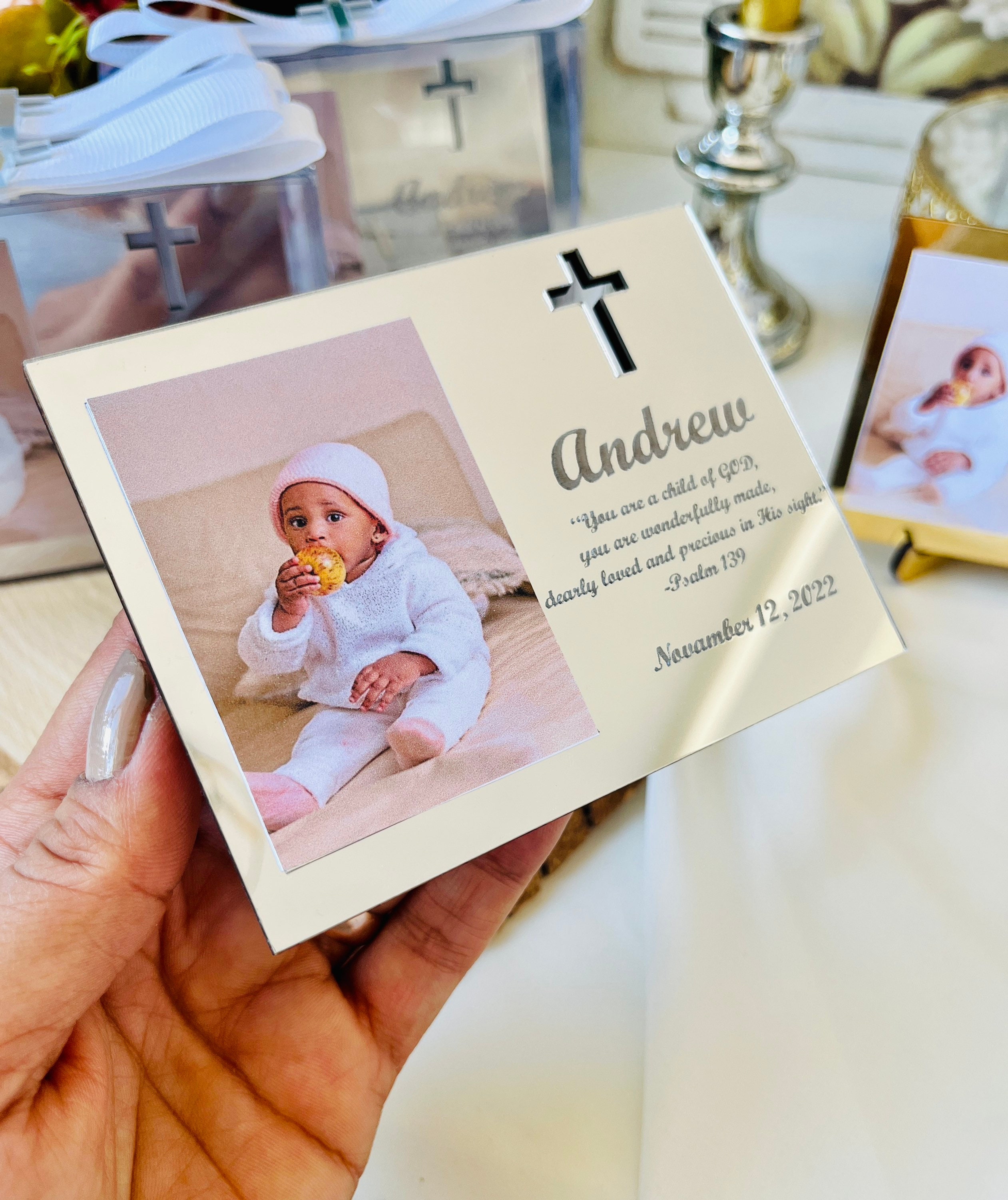 Personalized Acrylic Baptism Favor, Cross Photo Frame Keepsake - Etsy