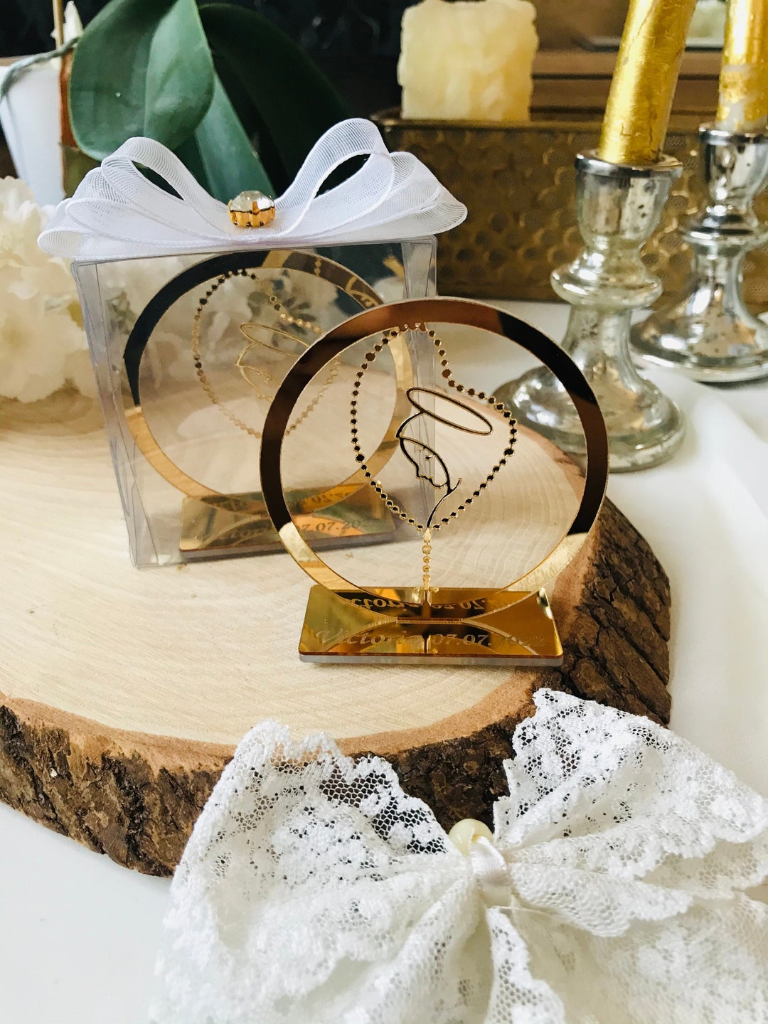 Personalized Gold Acrylic Mary Rosary Figure Favor, Baptism Keepsake ...