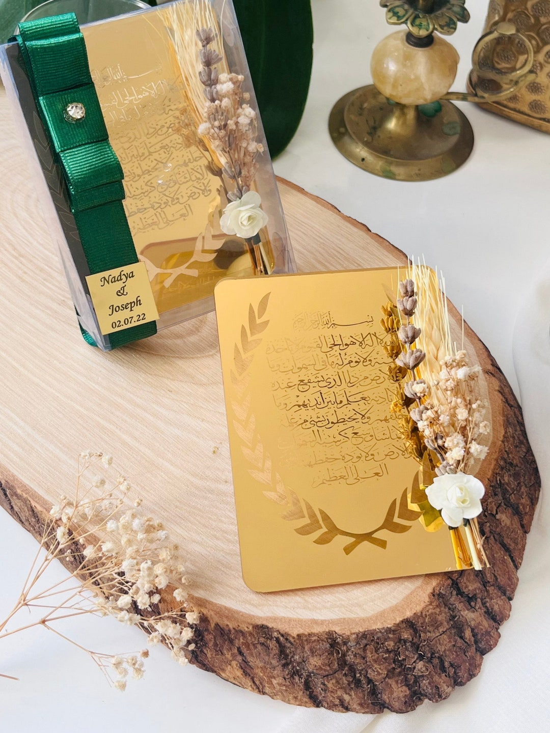 Unique Islamic Wedding Favor, Greenery Dried Floral Nikkah Gift, Ayatul ...