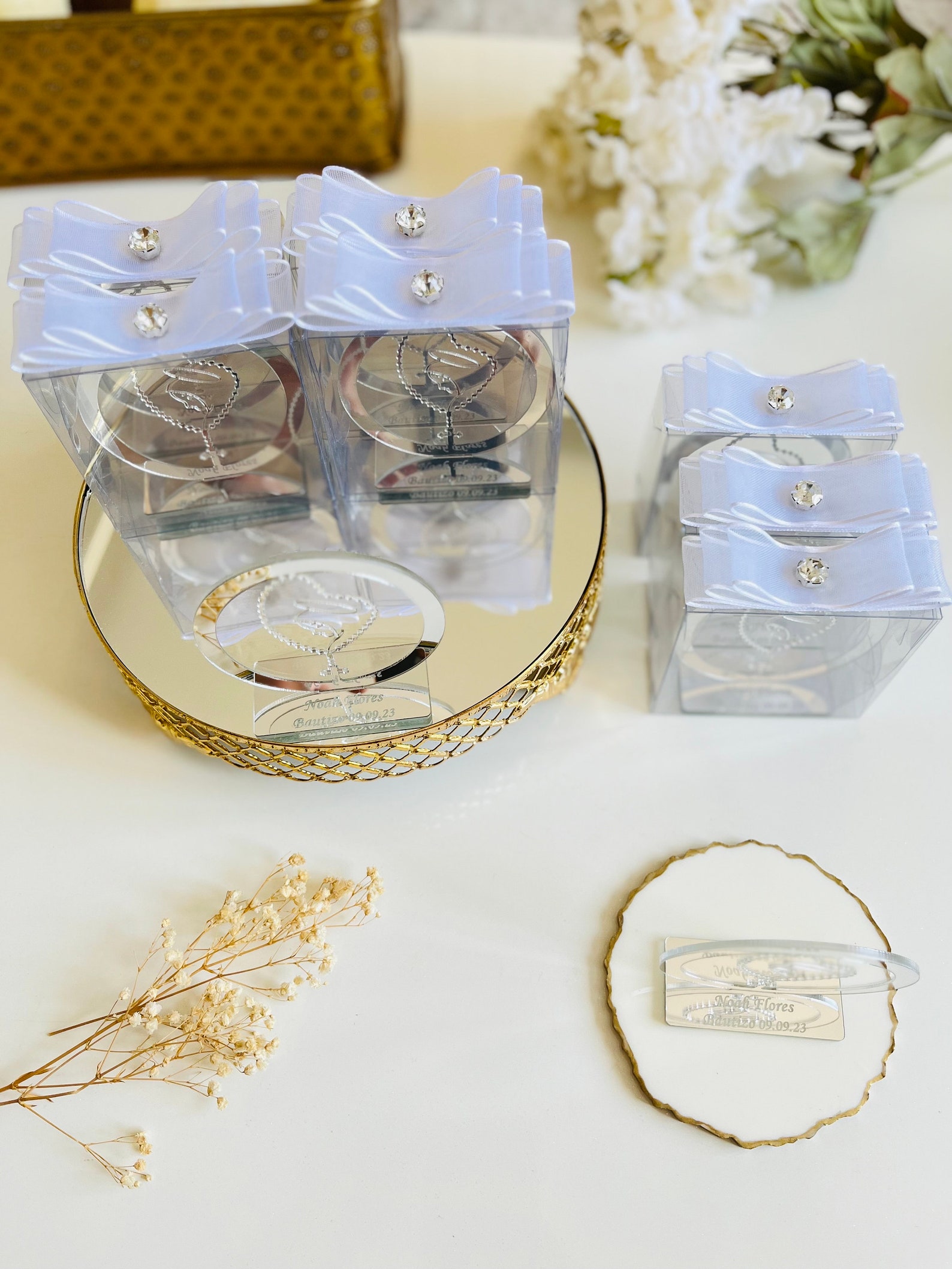 Personalized Gold Acrylic Mary Rosary Figure Favor, Baptism Keepsake ...
