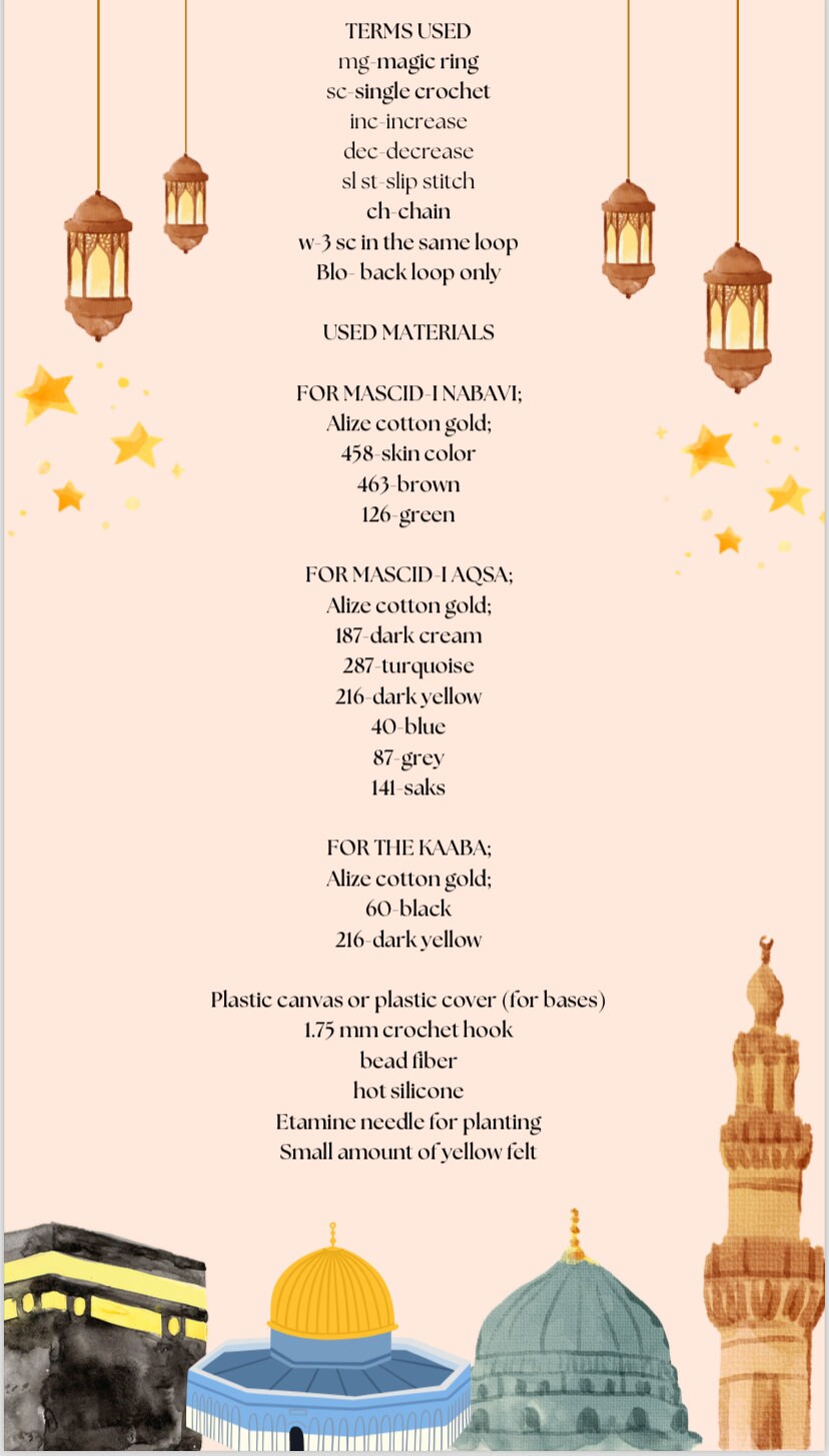 Crochet Pattern Mini Islamic Values Set, Crochet Masjid Al Aqsa, Kaaba ...