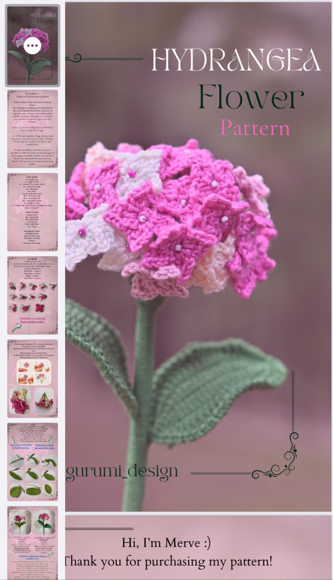 Crochet Hydrangea Flower Pattern, Crochet PDF Pattern and Short Video ...