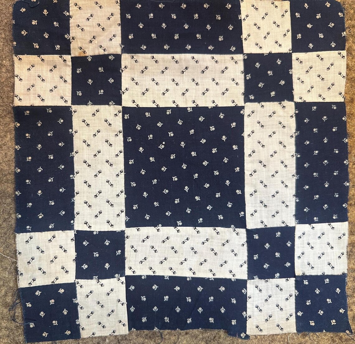 Antique Indigo Quilt Blocks, 1880s Hand-pieced Shirtings (set of 2, 9 ...