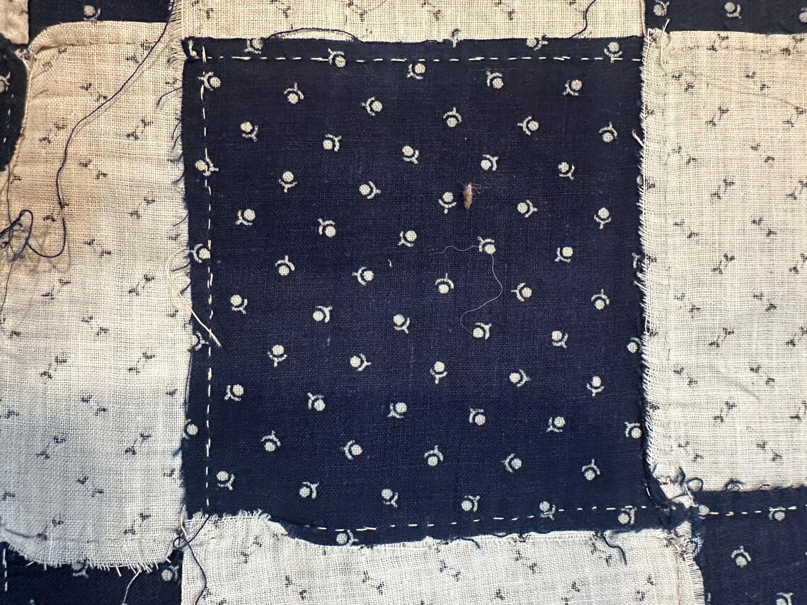 Antique Indigo Quilt Blocks, 1880s Hand-pieced Shirtings (set of 2, 9 ...