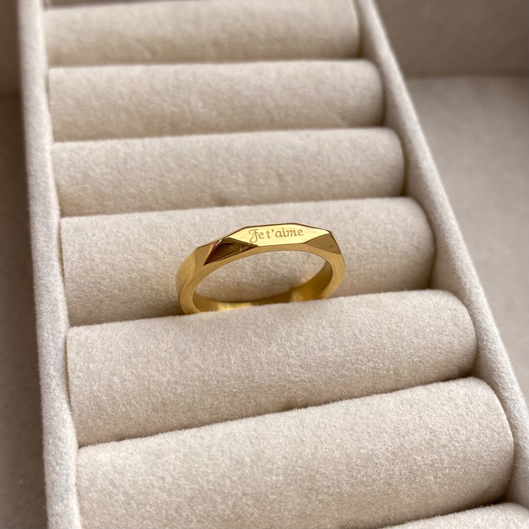 French Je T’aime Ring, I Love You Ring, Gold Ring, Dainty Ring, Promise Ring, Titanium Steel ...