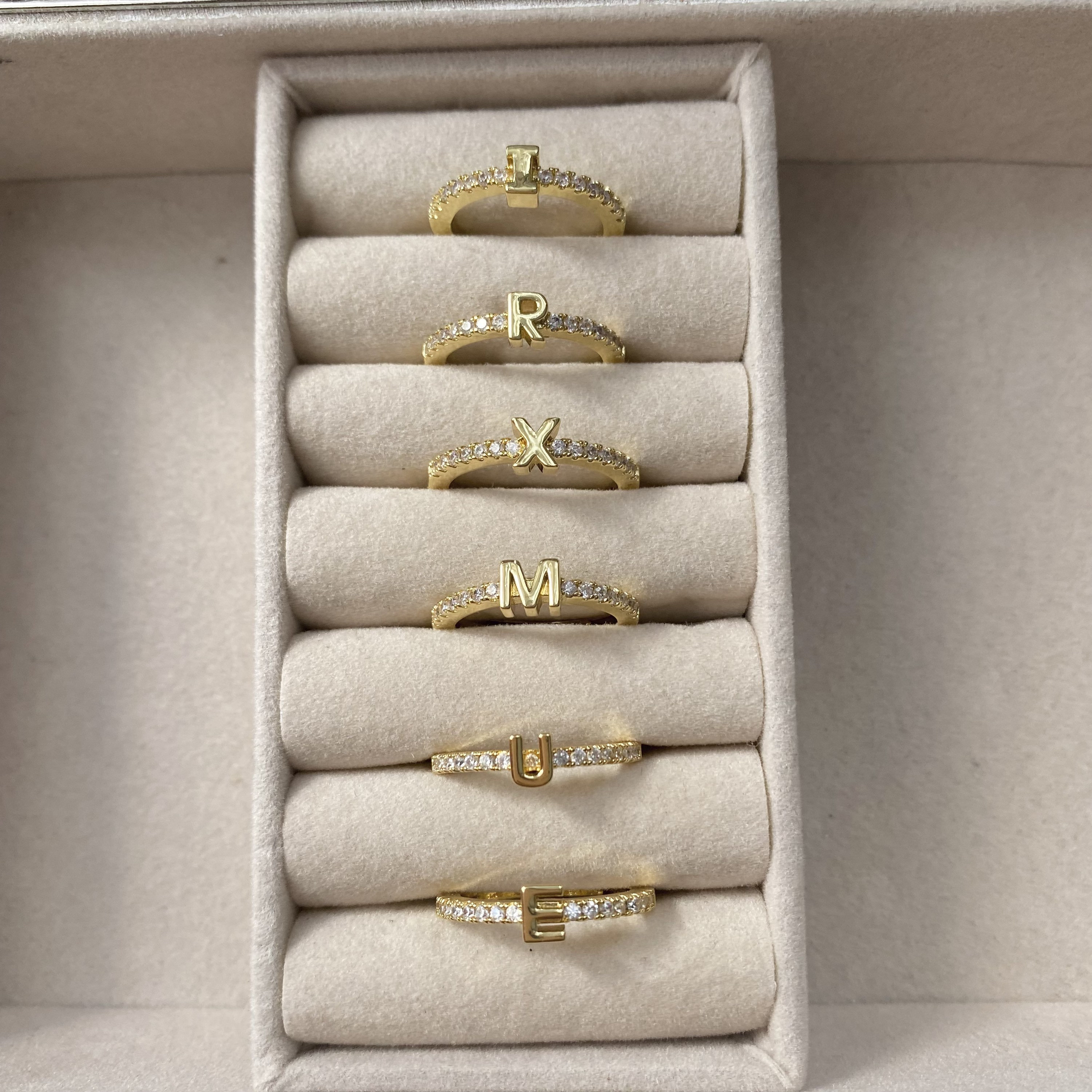 Gold Initial Letter Ring Diamond Letter Ring Adjustable - Etsy UK