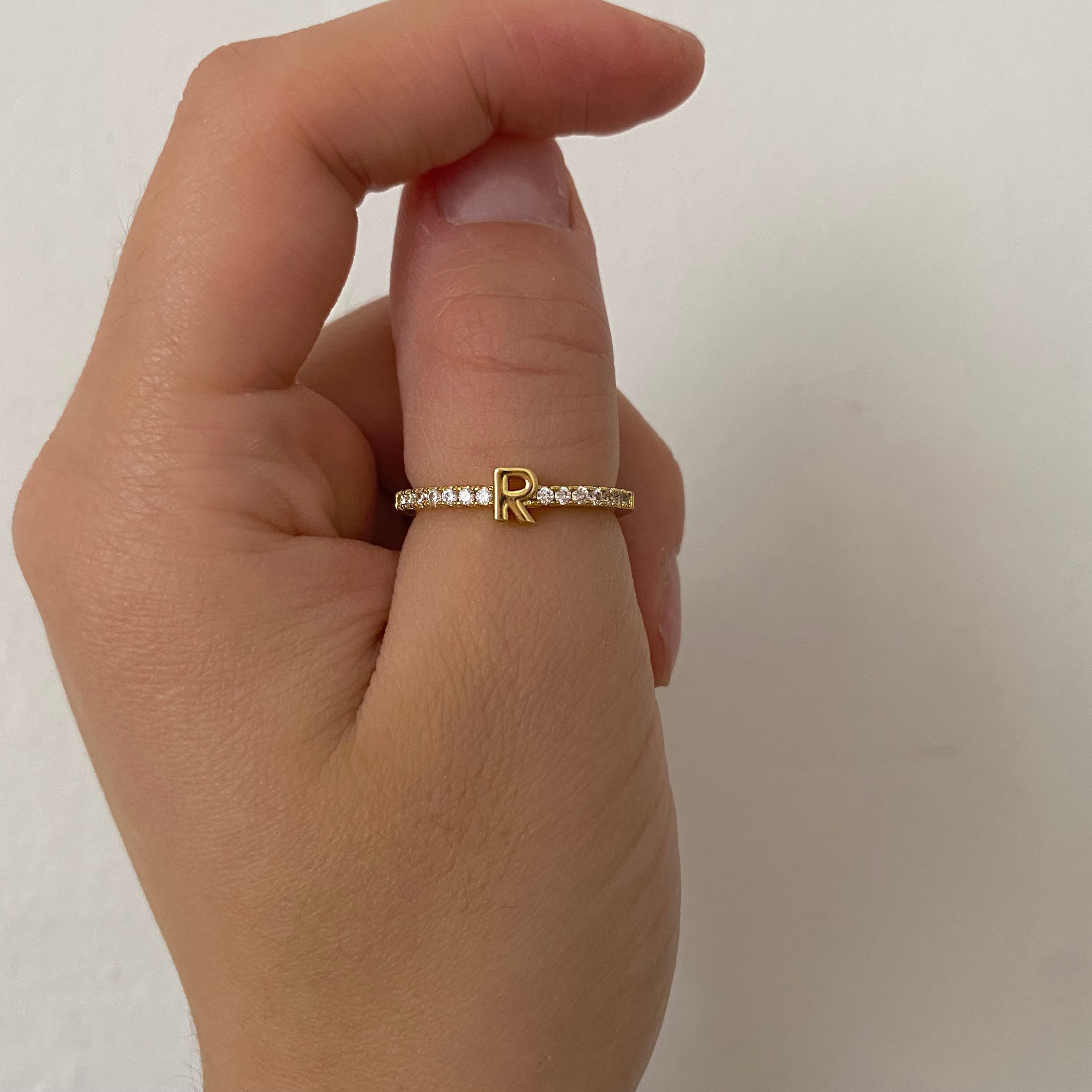 Gold Initial Letter Ring Diamond Letter Ring Adjustable - Etsy