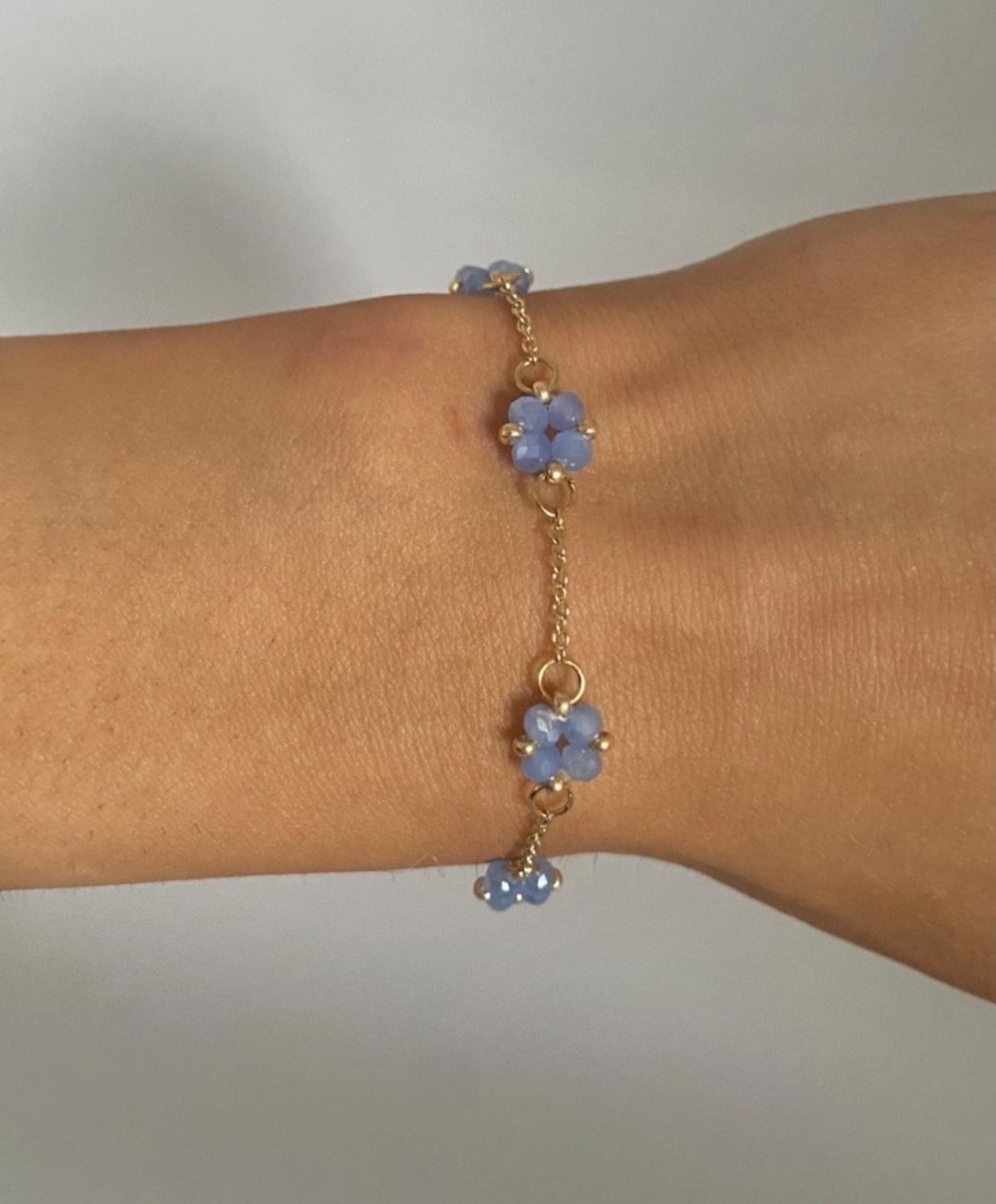 Clover Bracelet, Crystal Clover, Crystal Flower, Blue Beaded Bracelet ...