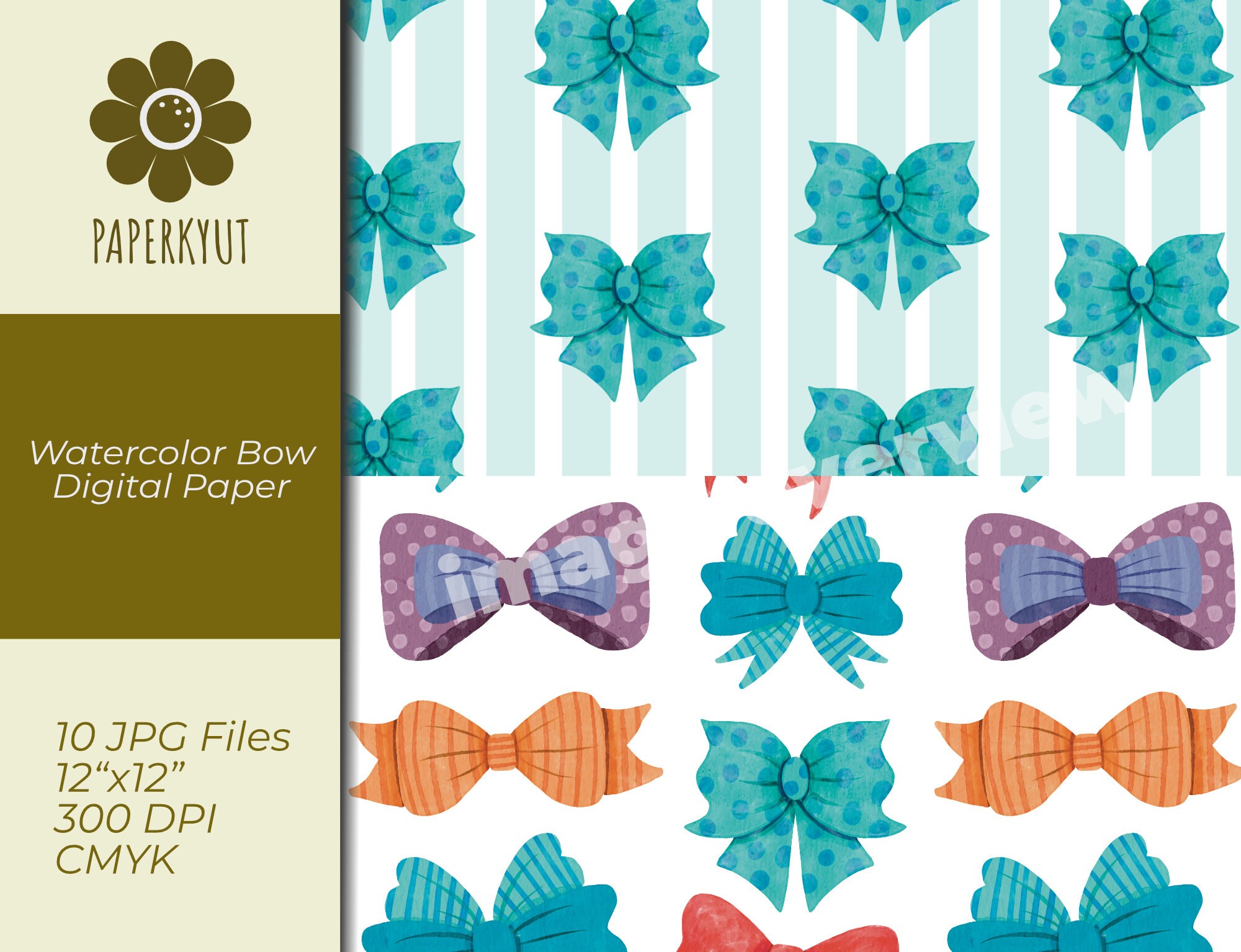 Watercolor Bow Digital Paper Seamless Pattern Bow in 10 - Etsy