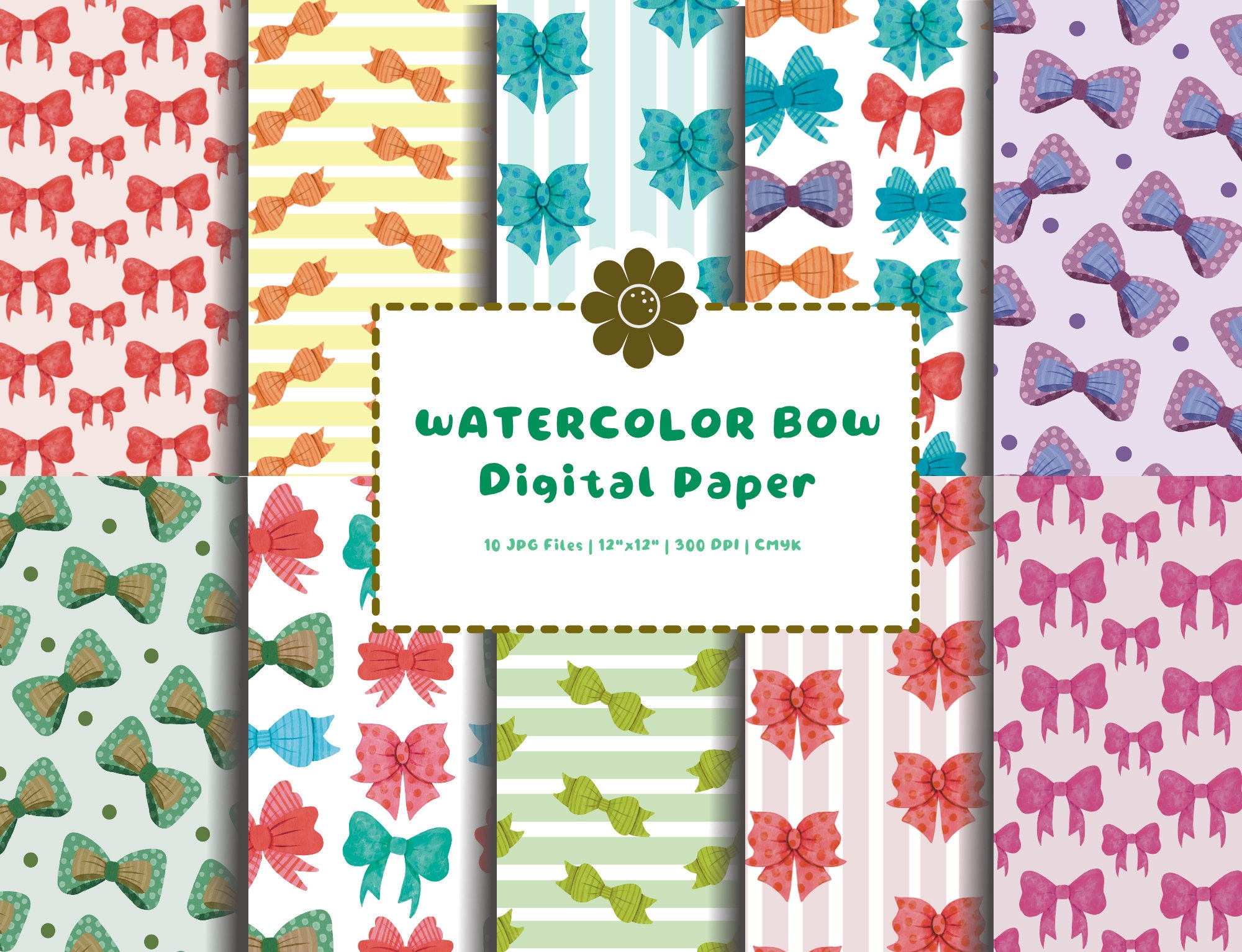 Watercolor Bow Digital Paper Seamless Pattern Bow in 10 - Etsy