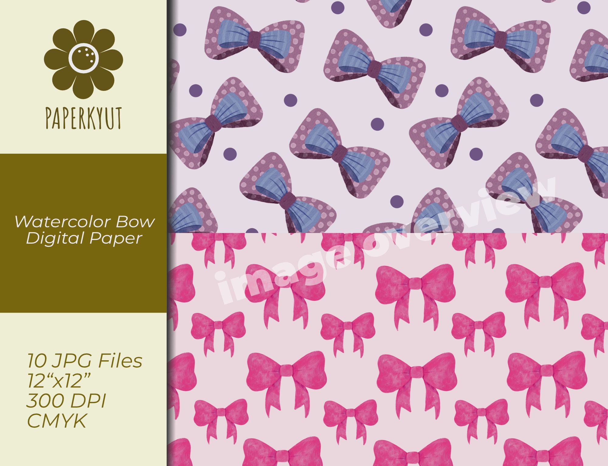 Watercolor Bow Digital Paper Seamless Pattern Bow in 10 - Etsy