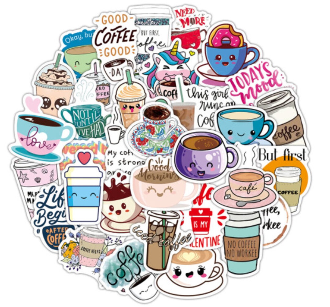 Coffee Stickers Drinks Stickers Vinyl Sticker Pack Coffee Lover ...