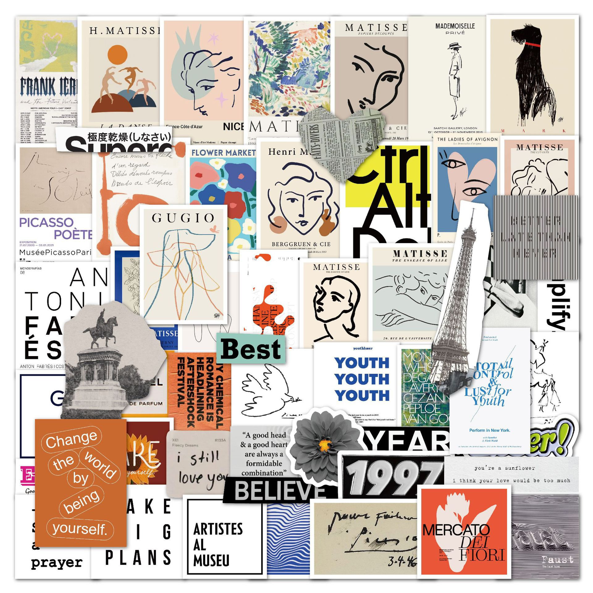 50 Abstract Art Aesthetic Stickers Line Art Stickers Vinyl Sticker Pack ...