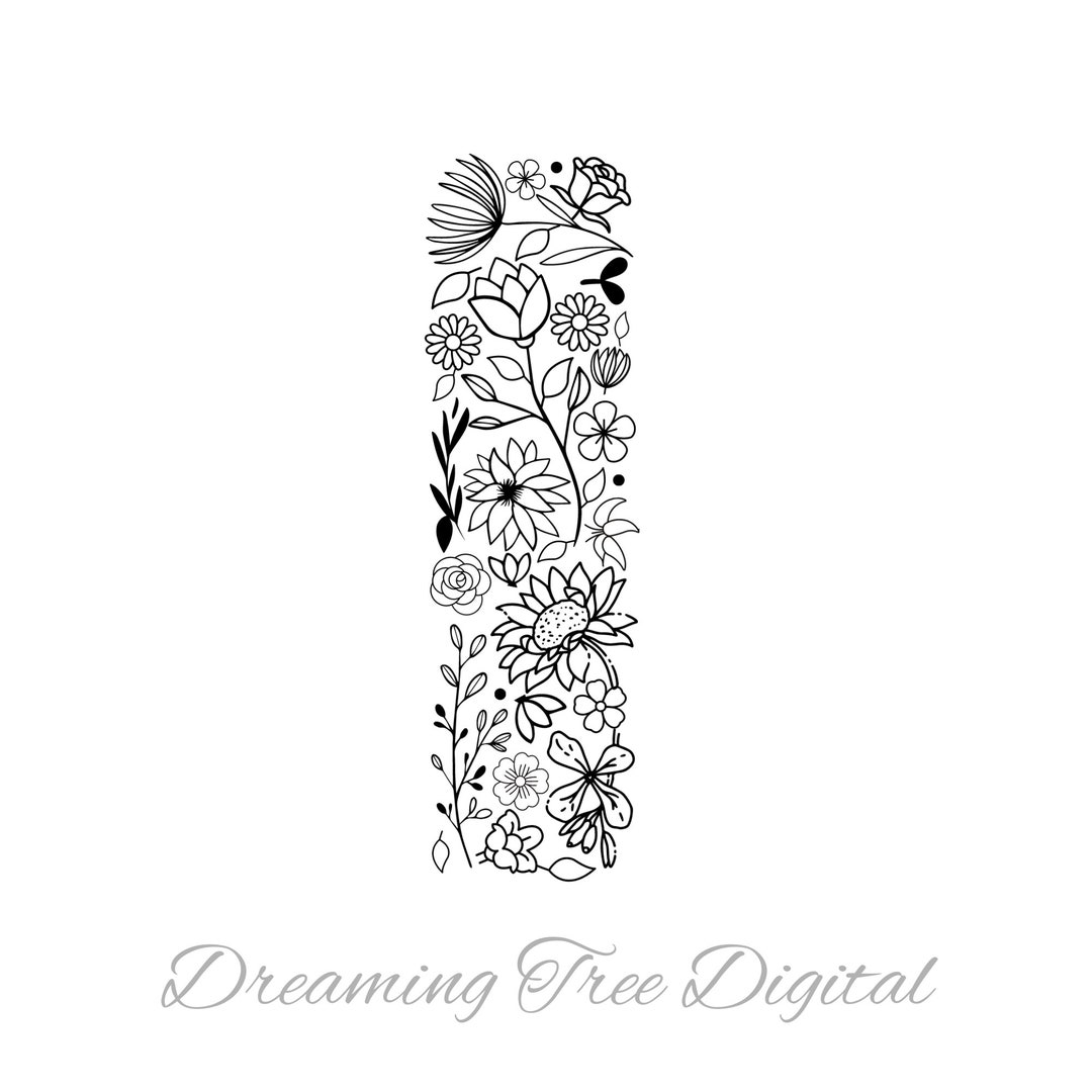 Letter I Floral SVG PNG, Floral Monogram Digital File, Floral Letter ...