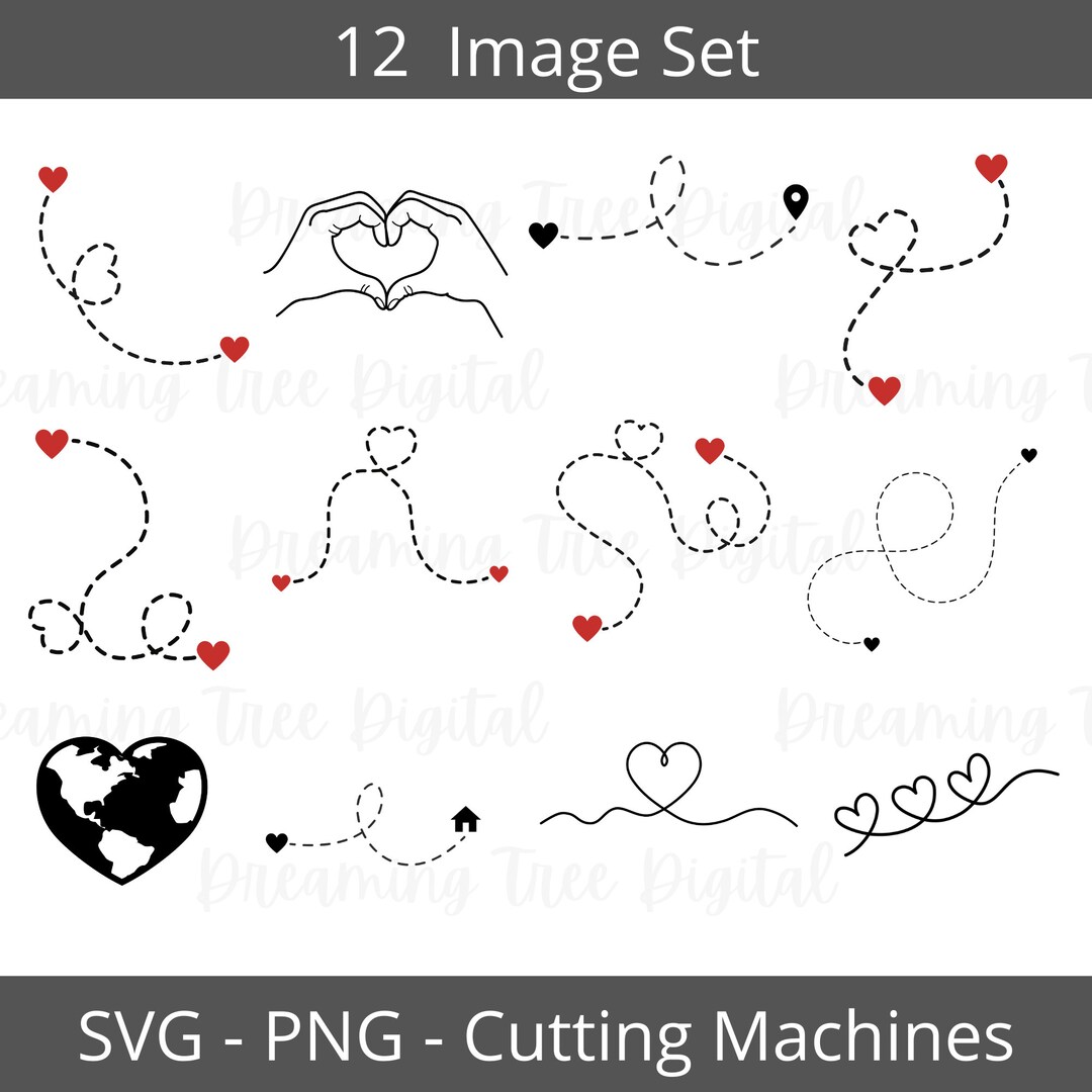 Love Path SVG Bundle, Heart Dashes, Paths to Love Files. Love PNG, Hearts SVG, Dashes Cut File ...
