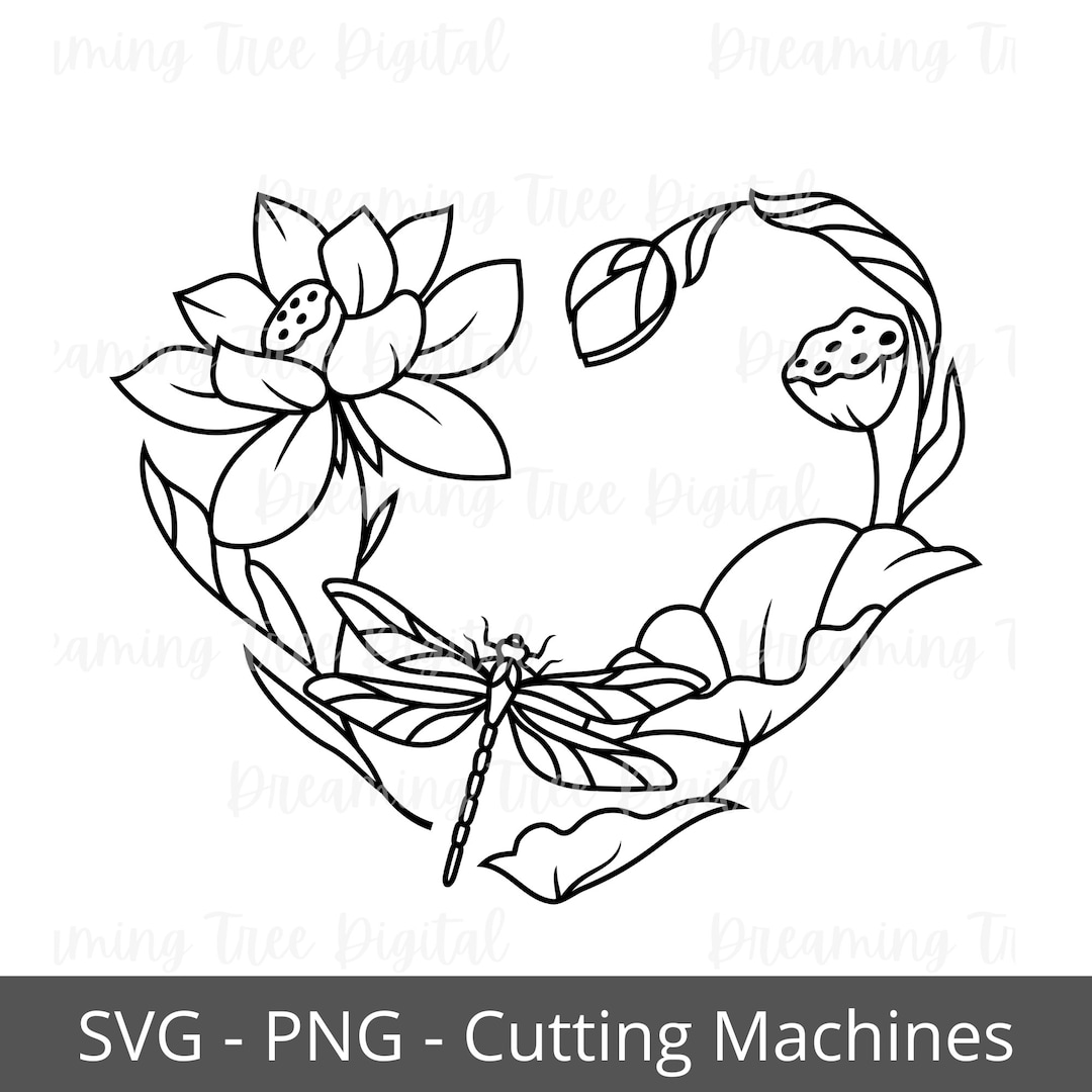 Dragonfly Heart SVG, Floral Svg, Dragonfly Png, Digital Cut Files ...