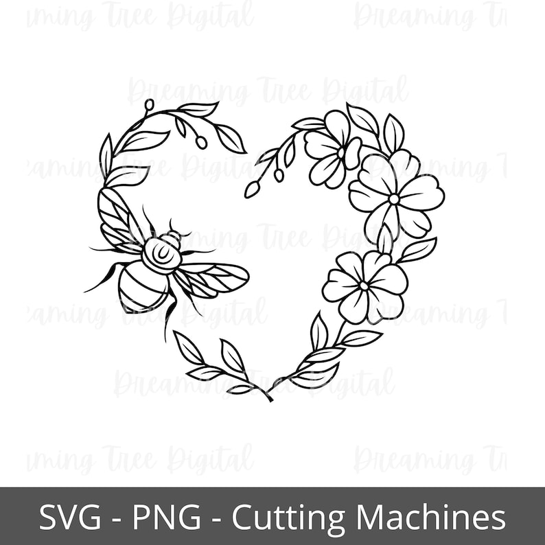 Floral Bee Heart SVG, Bee Svg, Digital Cut Files, Instant Download ...