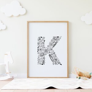 Letter K Floral SVG PNG, Floral Monogram Digital File, Floral Letter ...