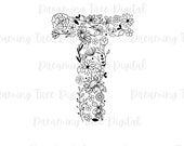 Letter T Floral SVG PNG Floral Monogram Digital File Floral - Etsy