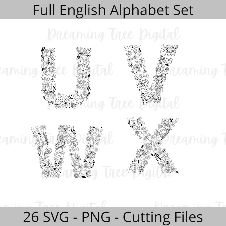 Full 26 Letter Floral Alphabet SVG Bundle, Floral Monograms, Floral ...