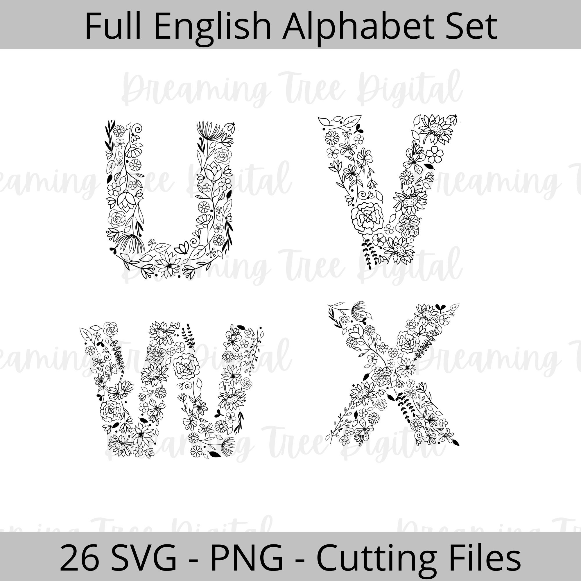 Full 26 Letter Floral Alphabet SVG Bundle Floral Monograms - Etsy