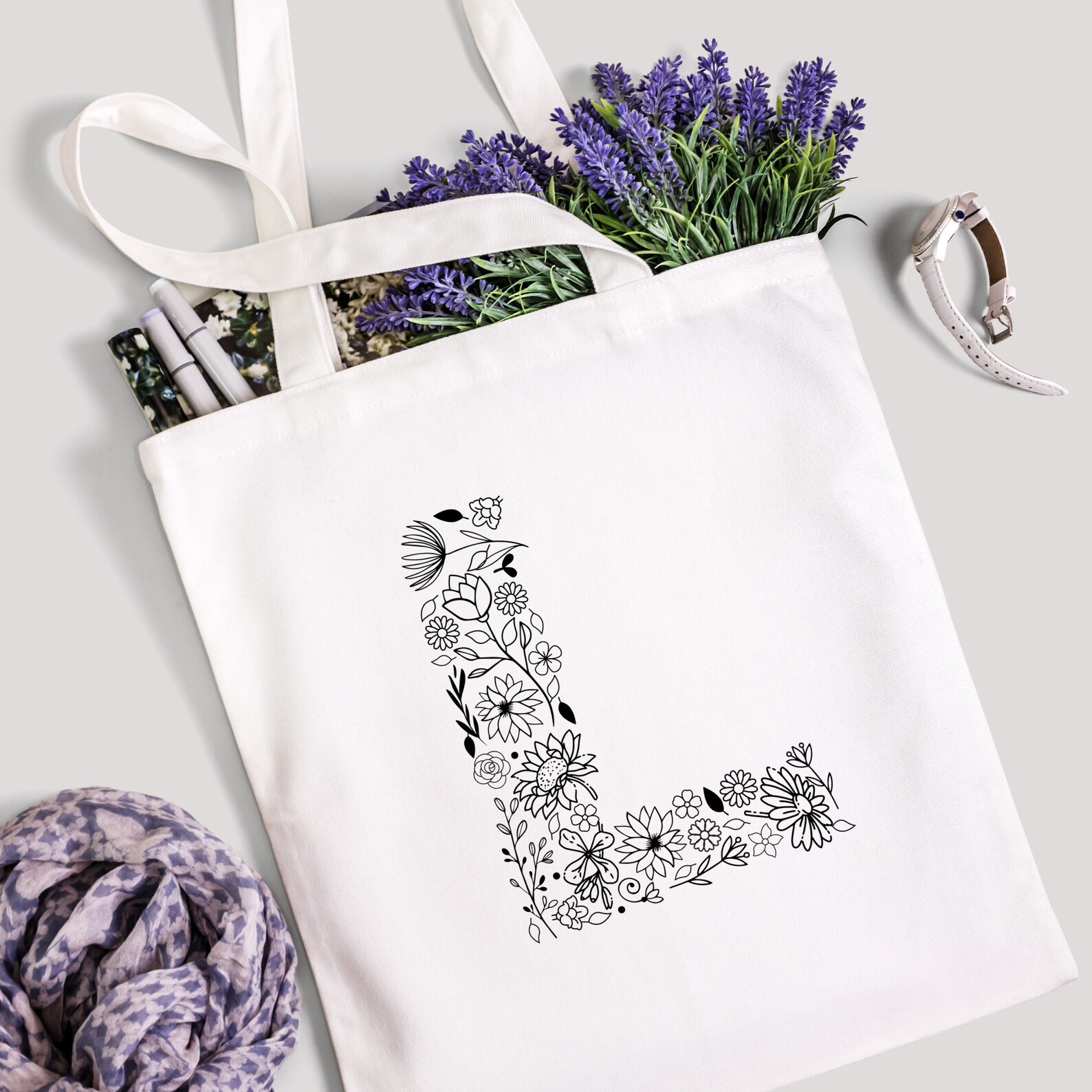 Letter L Floral SVG PNG Floral Monogram Digital File Floral - Etsy