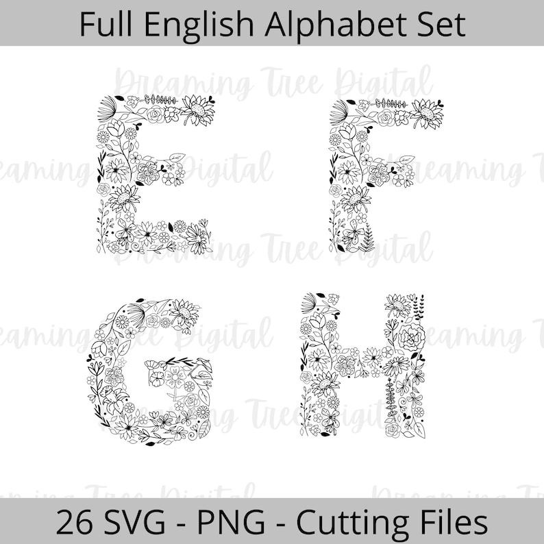 Full 26 Letter Floral Alphabet Svg Bundle Floral Monograms Etsy