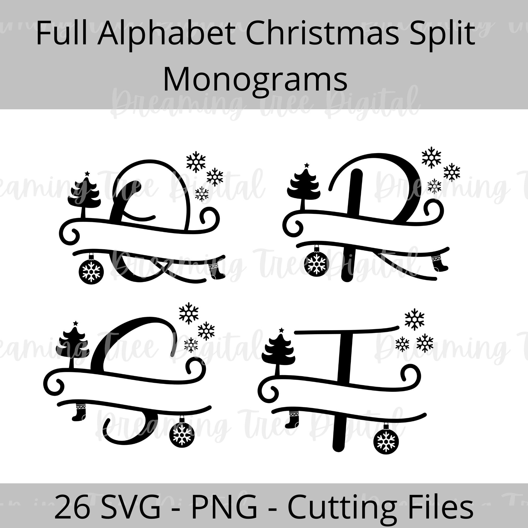 Christmas Split Monogram SVG Full Alphabet Family Christmas - Etsy