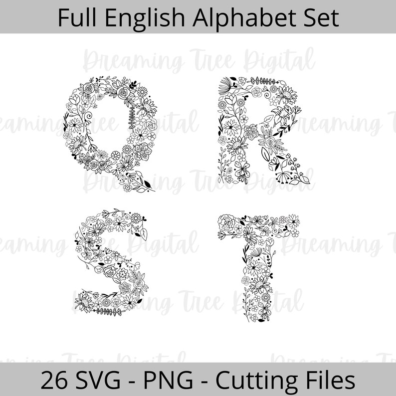 Full 26 Letter Floral Alphabet SVG Bundle, Floral Monograms, Floral ...