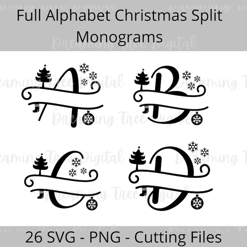 Christmas Split Monogram SVG Full Alphabet Family Christmas - Etsy