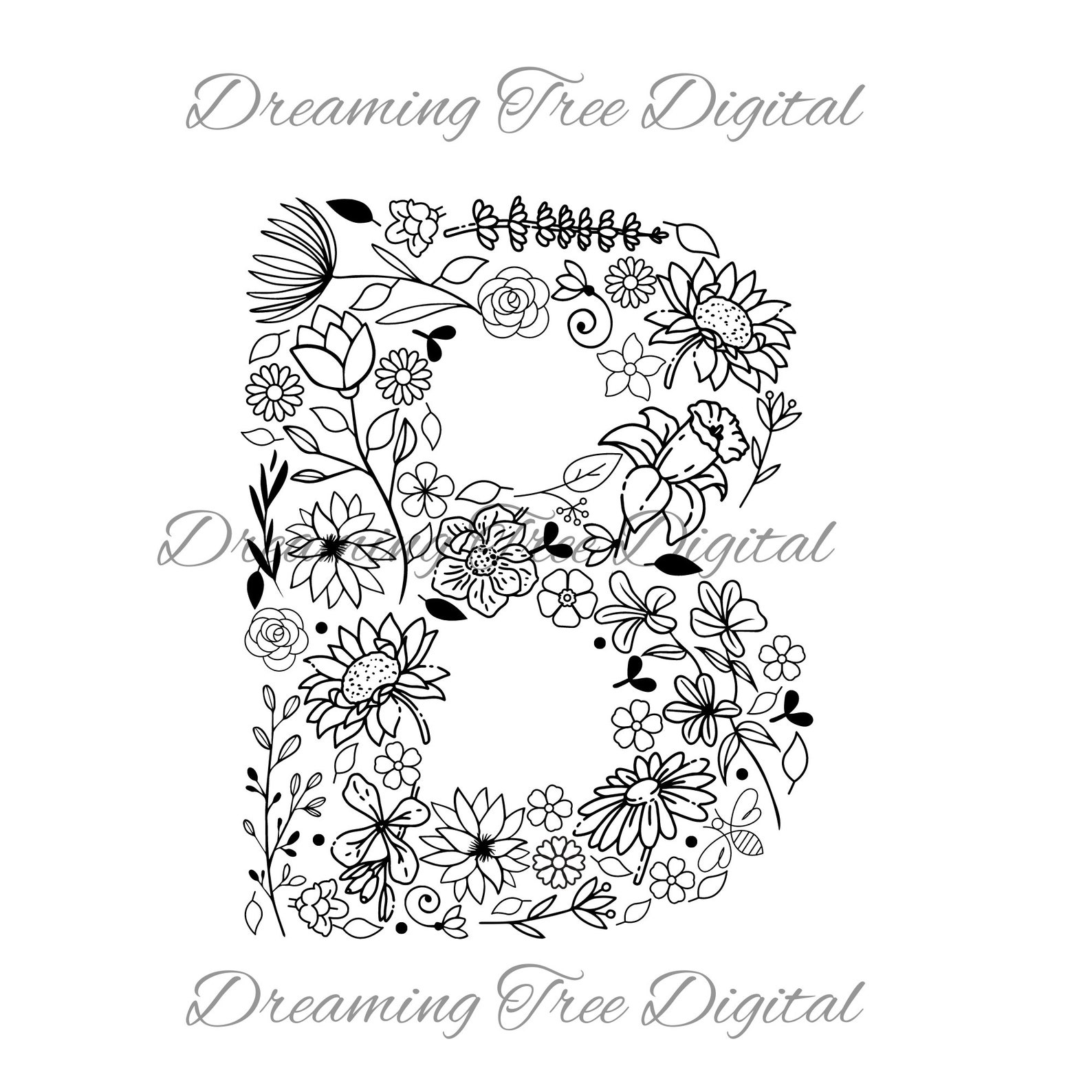 Letter B Floral SVG Floral Monogram Digital File Floral - Etsy