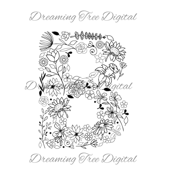 Letter B Floral SVG Floral Monogram Digital File Floral - Etsy