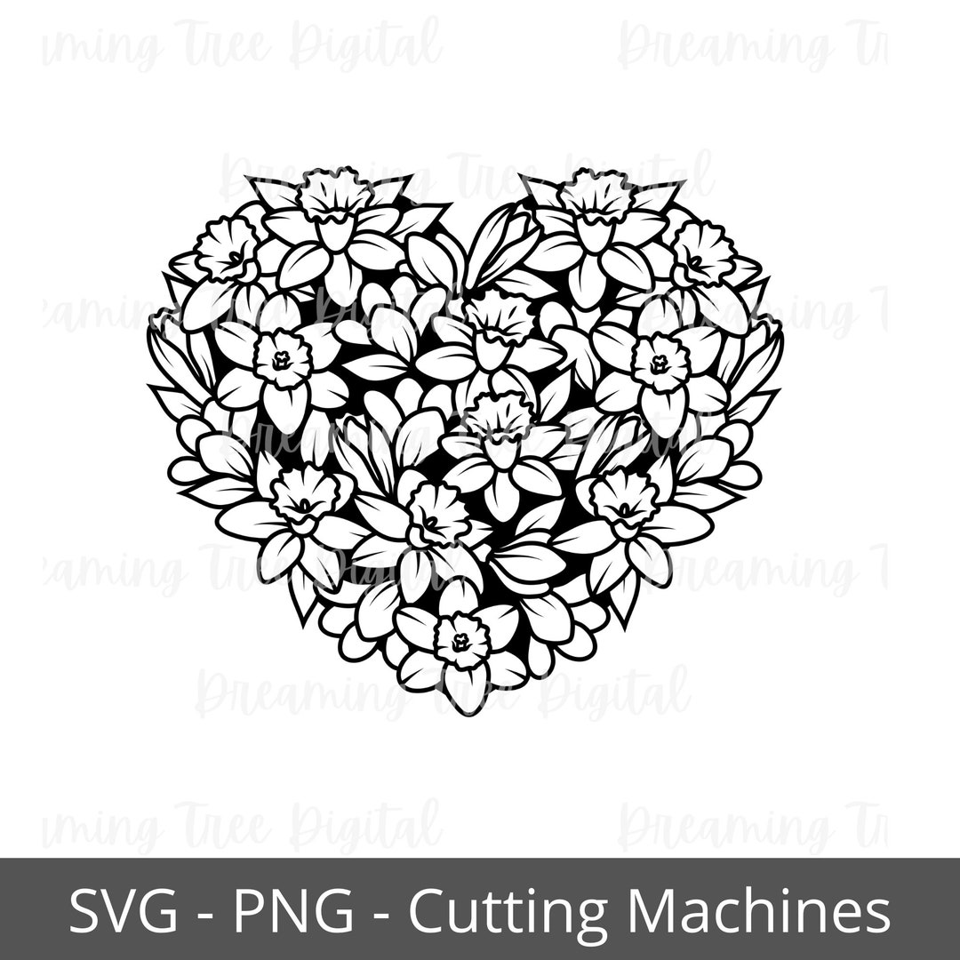 Daffodil Heart SVG, Floral Svg, Digital Cut Files, Instant Download - Etsy