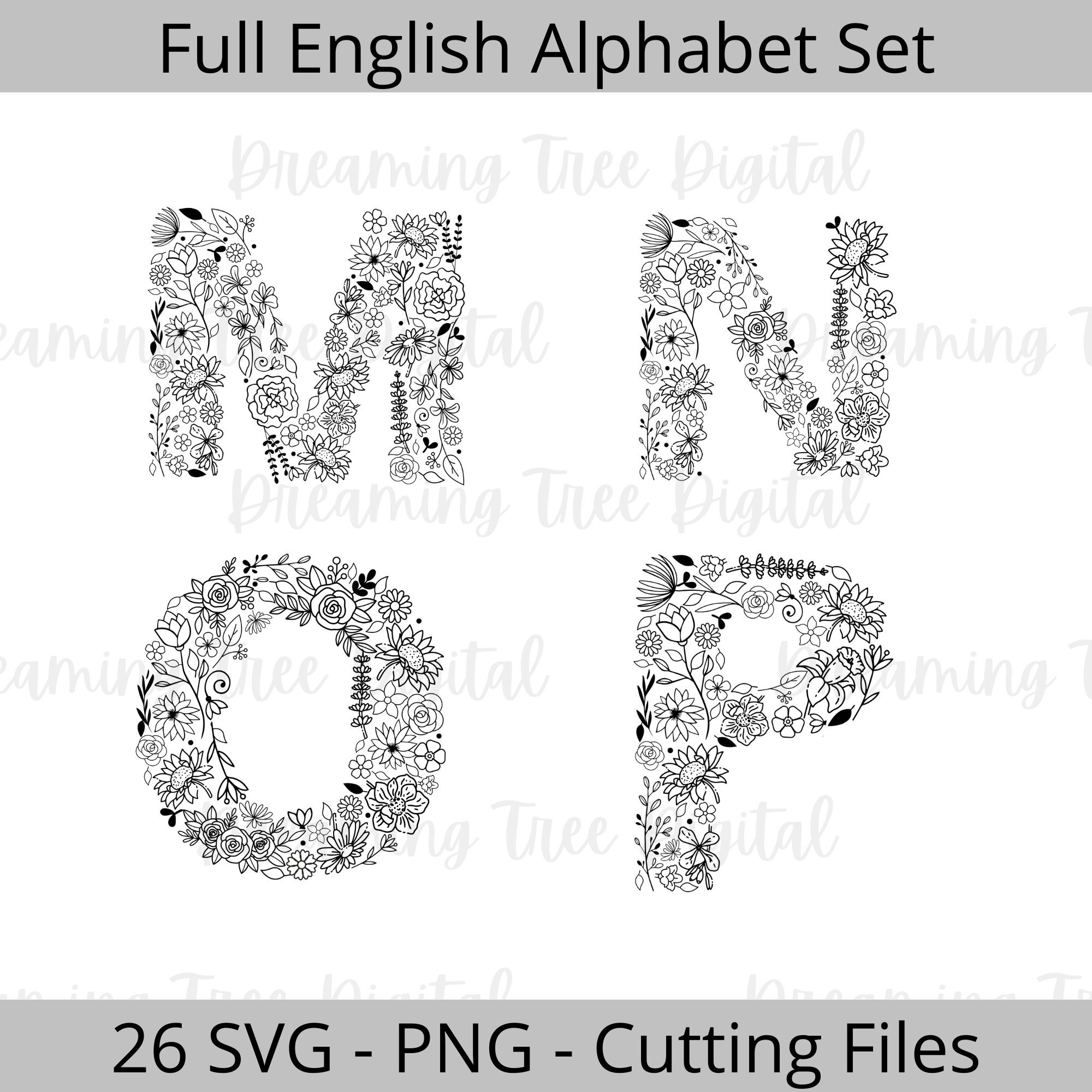 Full 26 Letter Floral Alphabet SVG Bundle Floral Monograms - Etsy