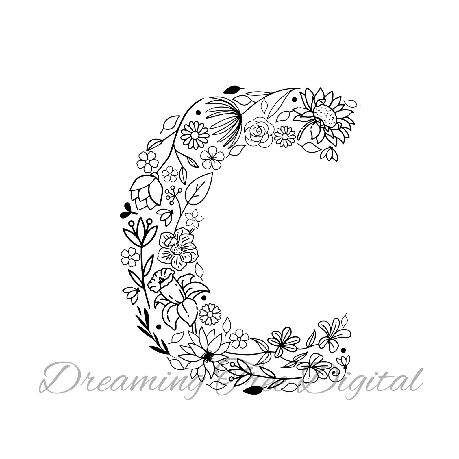 Letter C Floral SVG PNG Floral Monogram Digital File Floral - Etsy