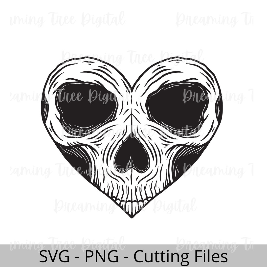 Skull Face SVG, Skull Heart PNG, Skull Face T-shirt, Digital Cut Files ...