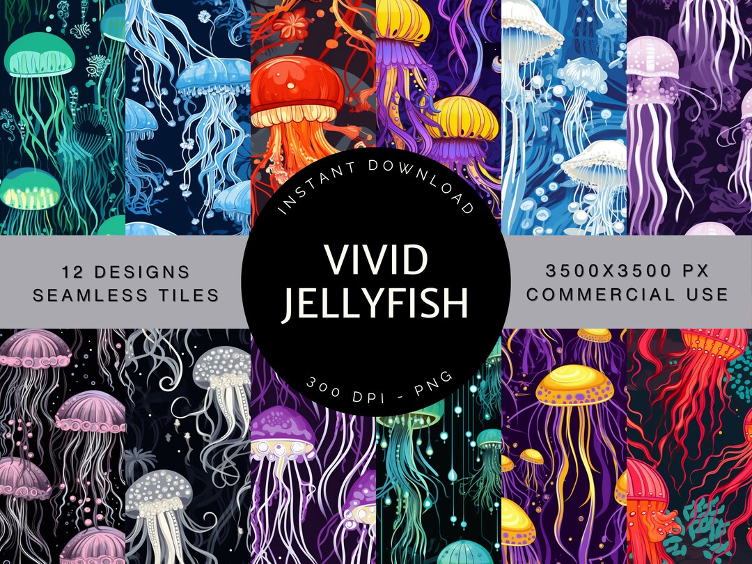 Vivid Jellyfish, Digital Paper, Seamless Files, Digital Download ...